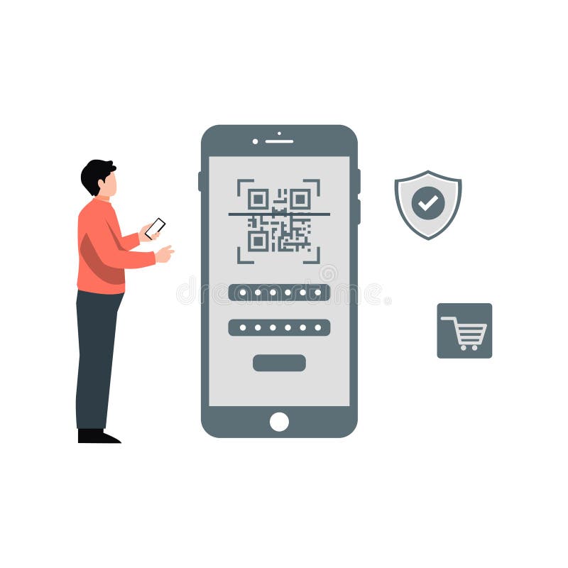 A Boy is Scanning a QR Code on Mobile Phone Stock Illustration ...