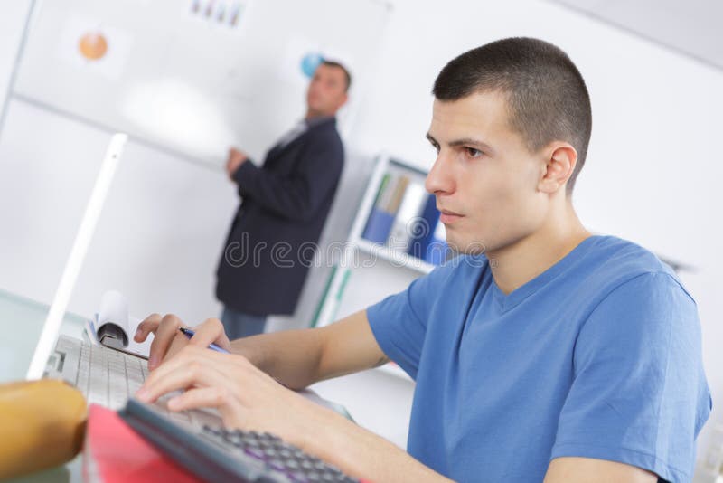 Boy at School Learning Math in Class Stock Image - Image of blackboard ...
