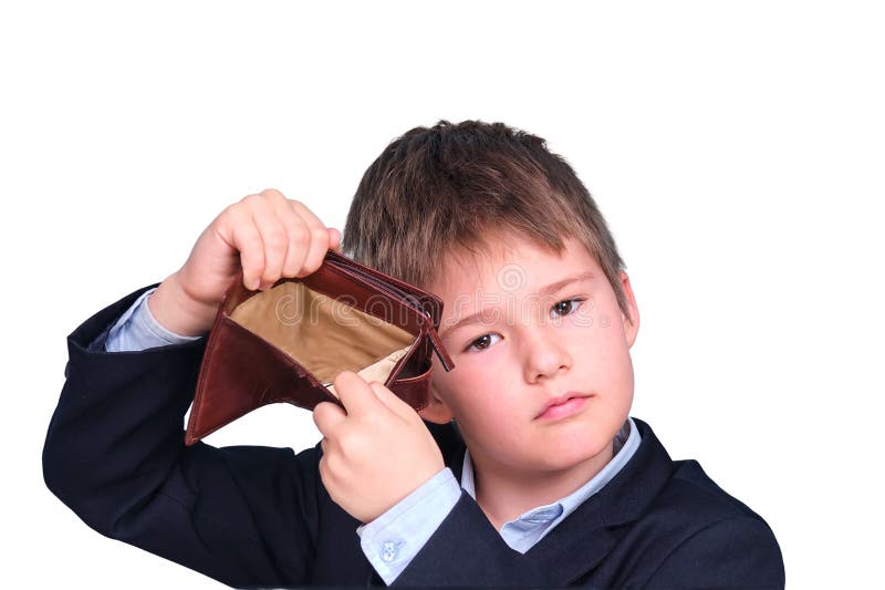 A Boy in a School Suit with an Empty Wallet, Isolated on a White ...