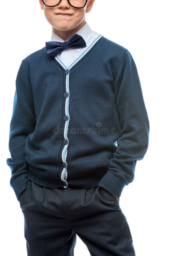 Boy in School Uniform with Books on a White Background Stock Photo ...