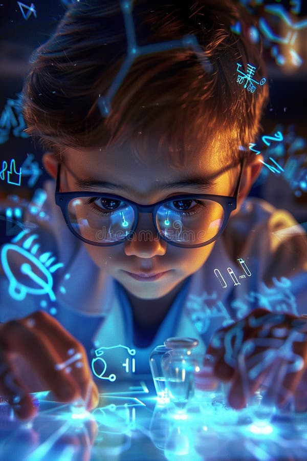 Boy Scientist in the Lab Working on Chemistry Experiments. Ai ...