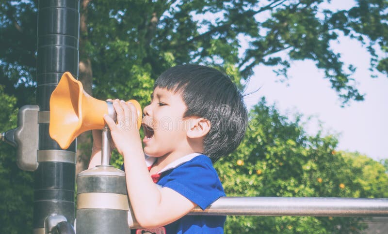 Boy is Screaming Out into Megaphone Stock Image - Image of cute, little ...