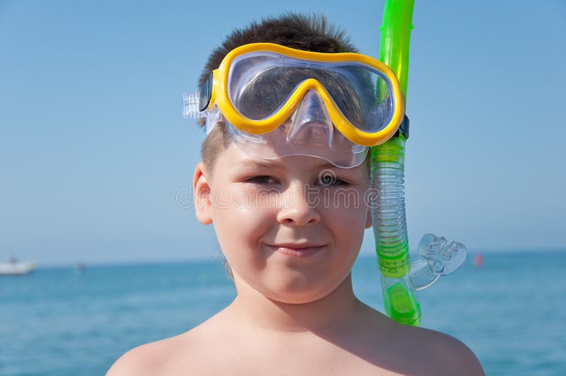 The Boy on the Sea with Mask for Diving Stock Photo - Image of resort ...
