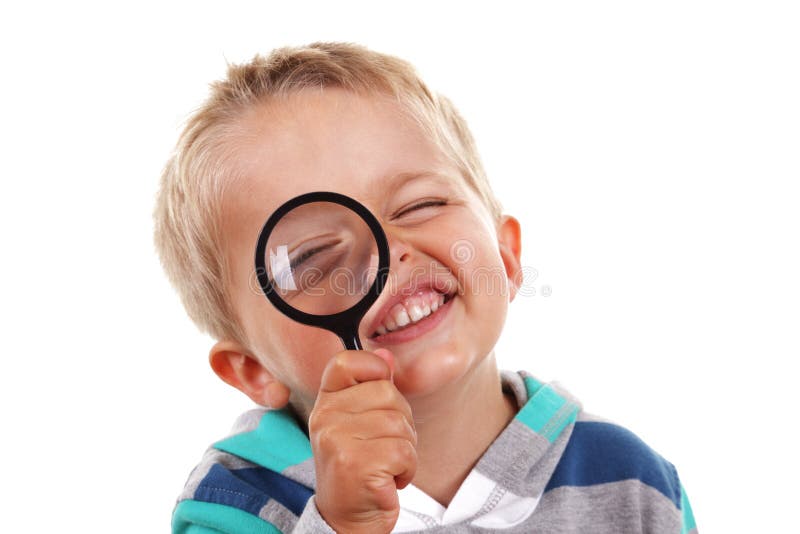 Boy Searching with Magnifying Glass Stock Photo - Image of little, hand ...