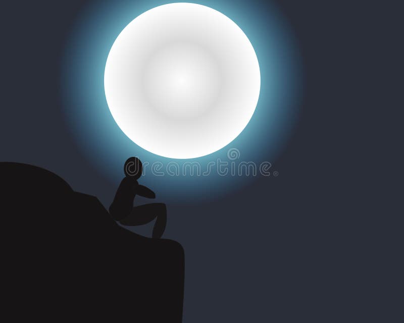 Boy seeing the moon stock illustration. Illustration of lonely - 91654622