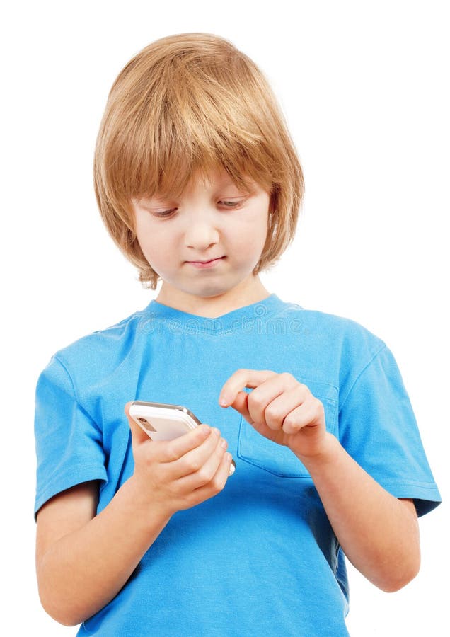 Boy Sending Text Message on Mobile Phone Stock Image - Image of blue ...