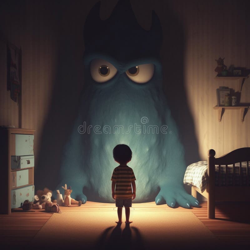 Boy and Shadow Monster Horror Illustration Stock Illustration ...