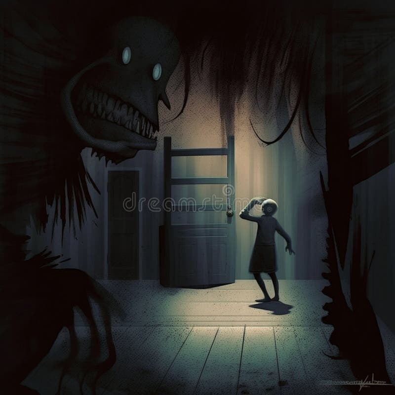 Boy and Shadow Monster Horror Illustration Stock Illustration ...