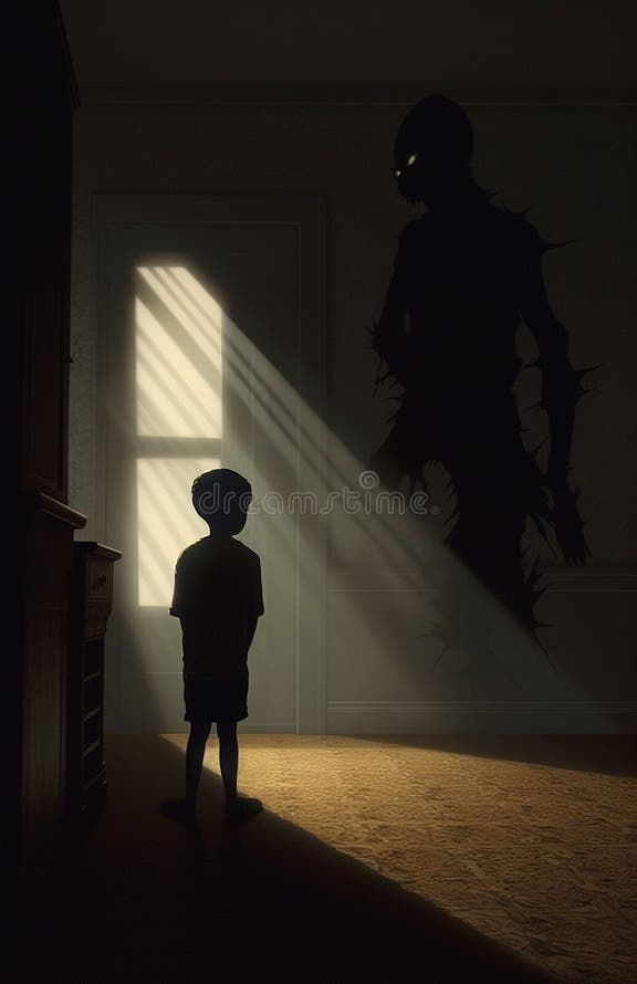 Boy and Shadow Monster Horror Illustration Stock Illustration ...