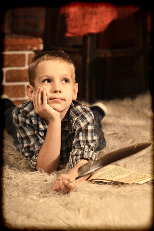 Boy with a quill pen stock image. Image of element, halloween - 30084063