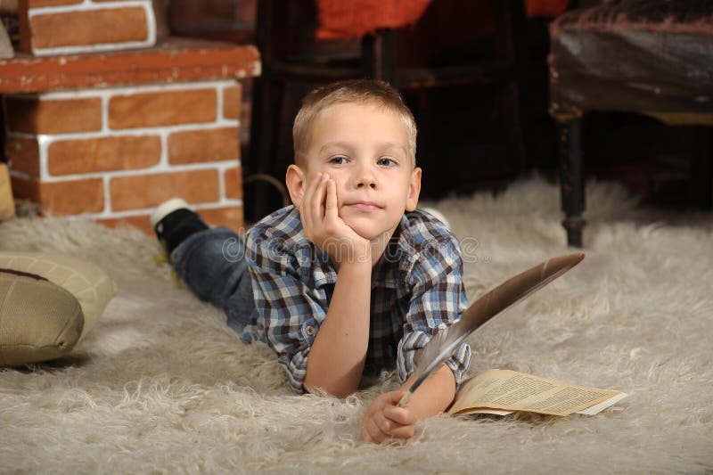Boy with a quill pen stock photo. Image of inkwell, alternative - 30084100