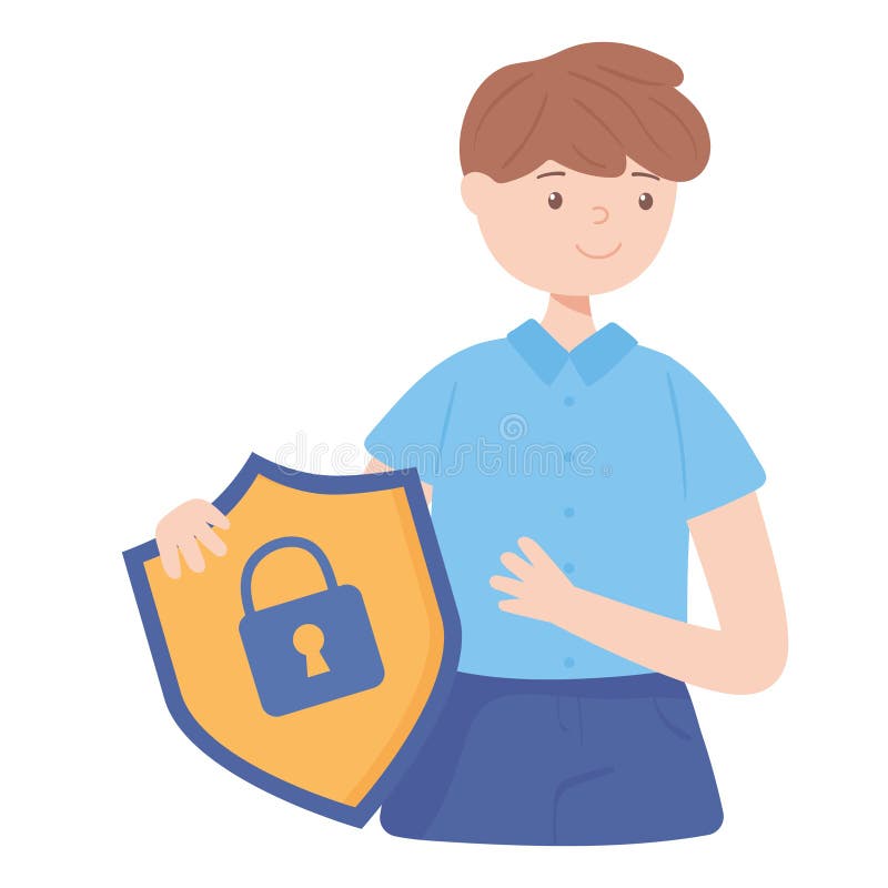 Boy with shield security stock vector. Illustration of love - 235978402