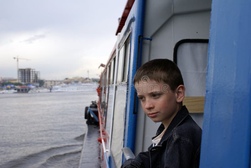 The boy by the ship stock image. Image of human, river - 2836491