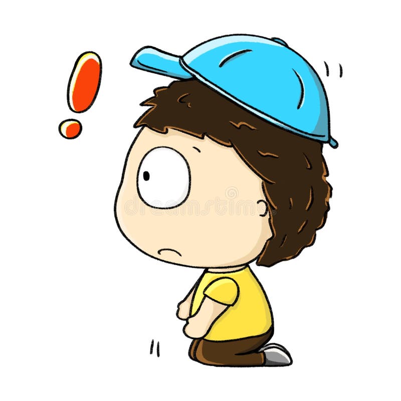 Boy Shocks and Kneel Down Cartoon Illustration, Cute Boy Shock ...