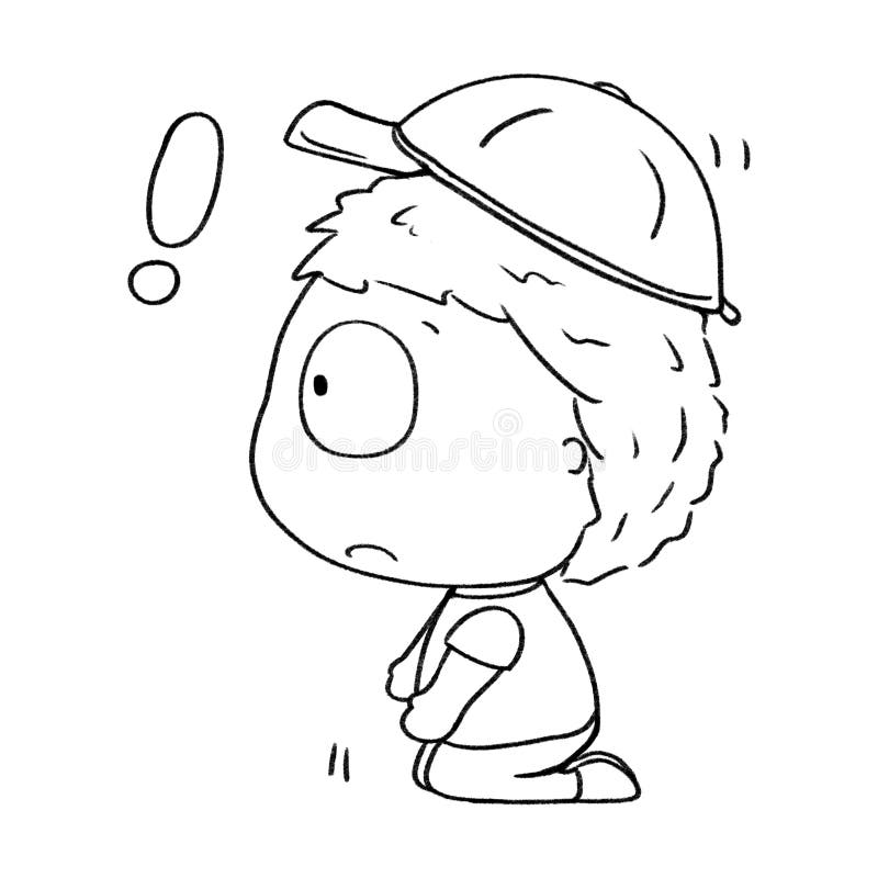Boy Shocks and Kneel Down Cartoon Outline Illustration, Boy Shock ...
