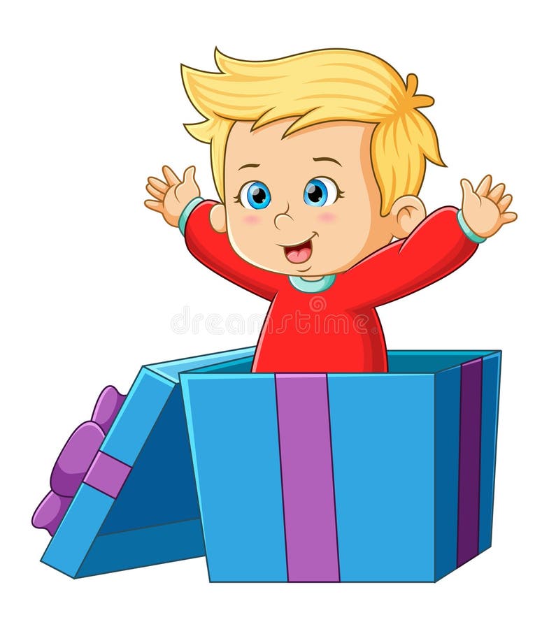 The Boy is Shocking and Come Out from the Big Gift Box Stock Vector ...