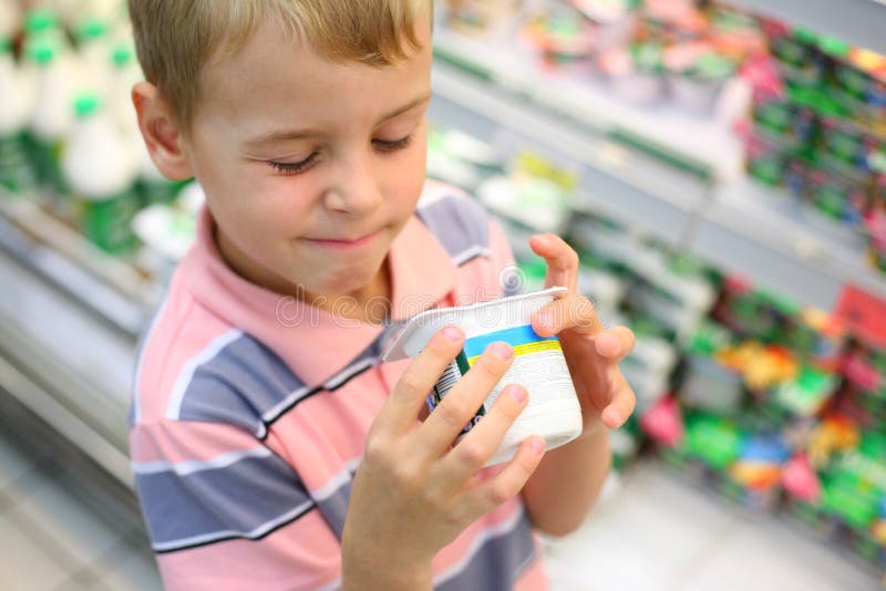 Excited Boy Standing in Sweet Shop Stock Image - Image of excitement ...