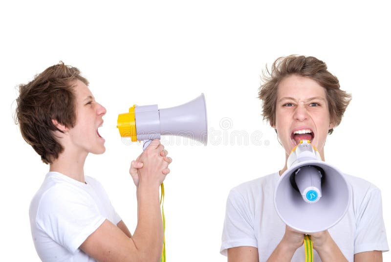 Boy shouting stock photo. Image of megaphone, media, portrait - 37829216