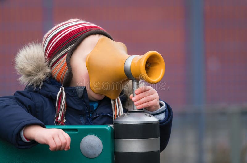 Boy Shouting Inside a Playground Megaphone Stock Photo - Image of ...