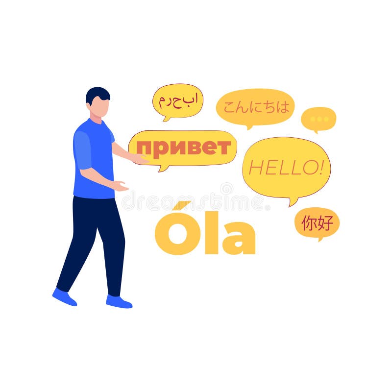 A Boy Showing Different Phrases in Foreign Languages Stock Illustration ...