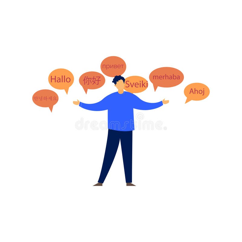 A Boy Showing Different Words in Different Languages Stock Image ...