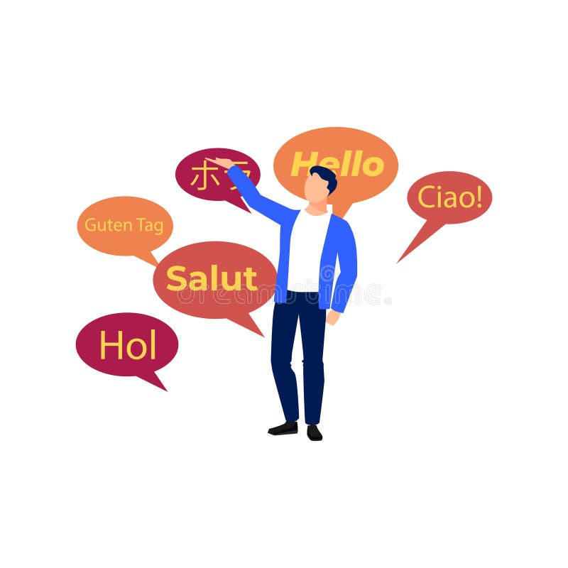 A Boy Showing Different Words in Different Languages Stock Illustration ...