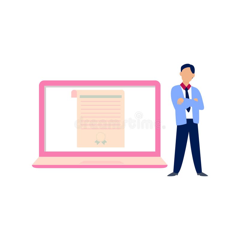 A Boy is Showing a Document on a Laptop Stock Illustration ...