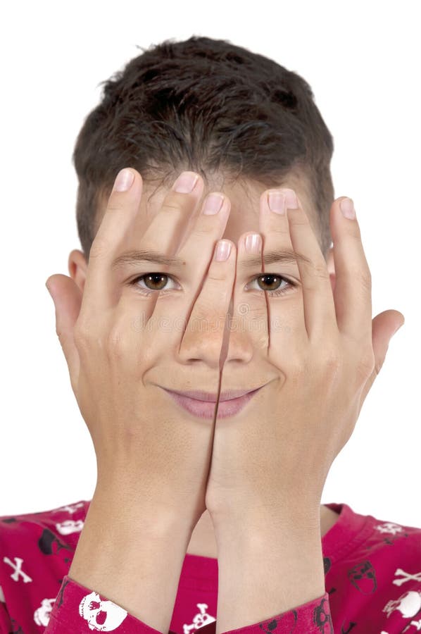 Boy showing his face stock image. Image of front, enjoyment - 31733249