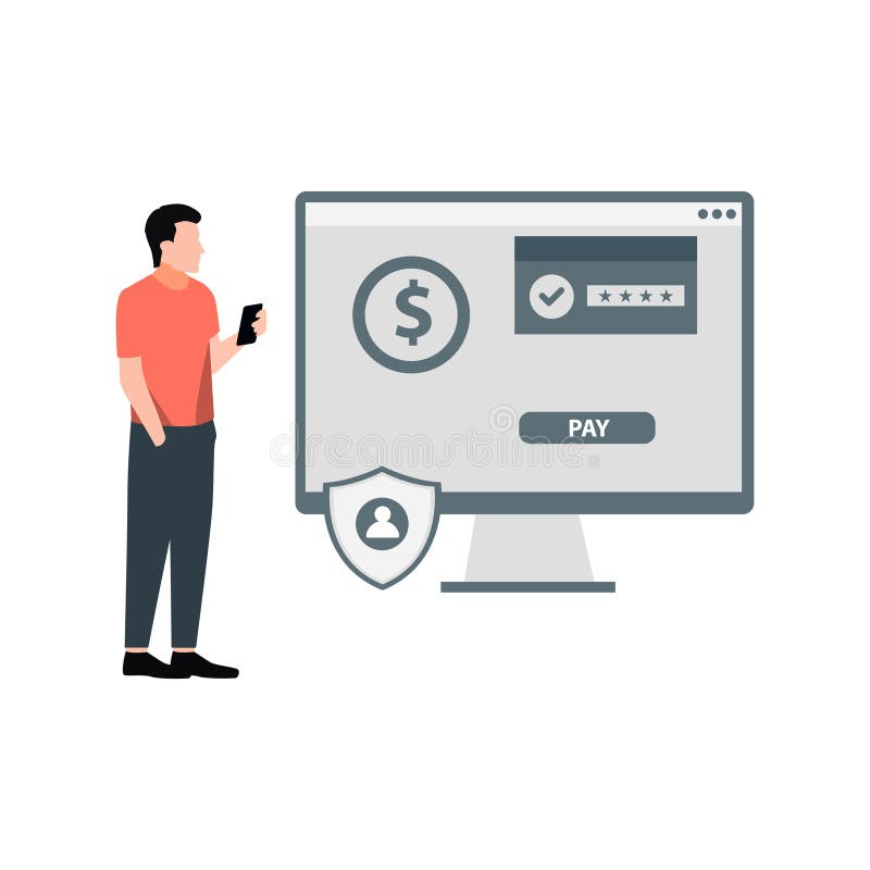 A Boy is Showing Payment Gateway on Monitor Stock Illustration ...