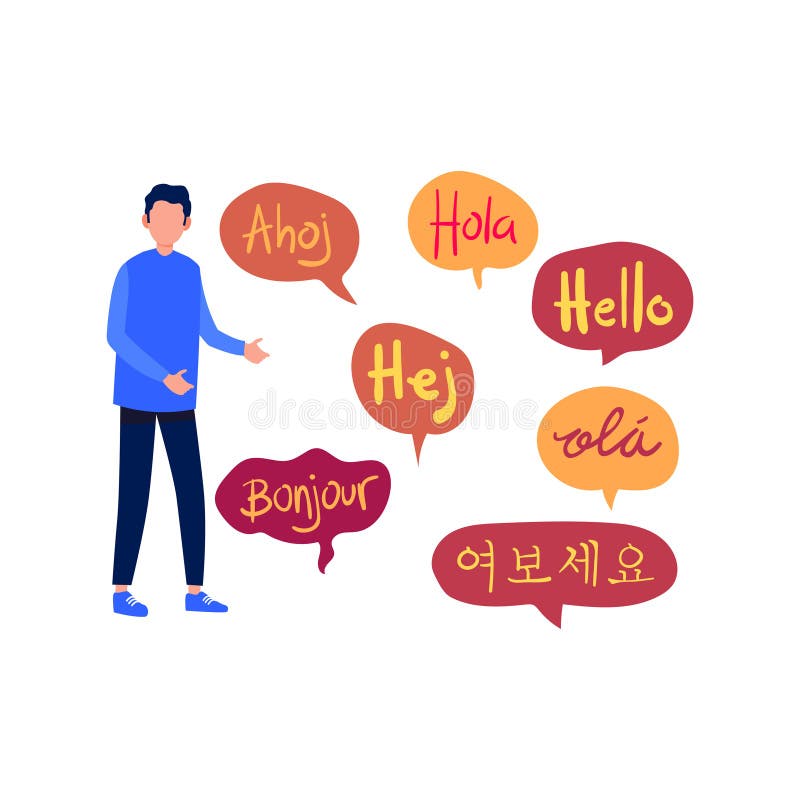 A Boy Showing Phrases of Different Languages Stock Illustration ...