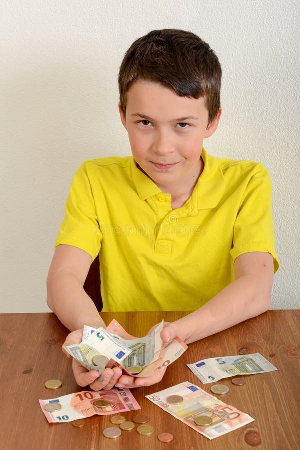Boy Showing Proudly His Money Stock Photo - Image of bankrupt, hand ...