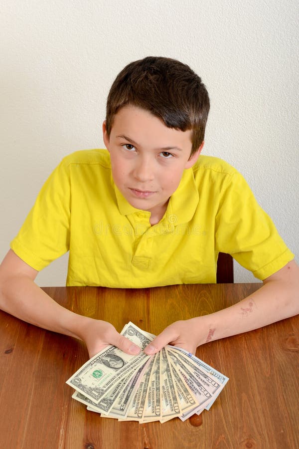 Boy Showing Proudly His Money Stock Photo - Image of franc, conceal ...