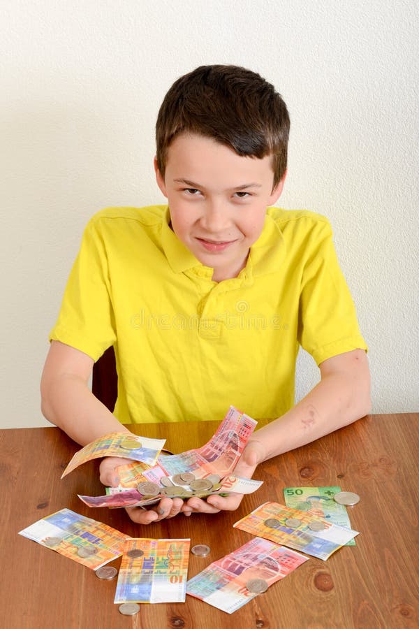 Boy Showing Proudly His Money Stock Photo - Image of franc, conceal ...