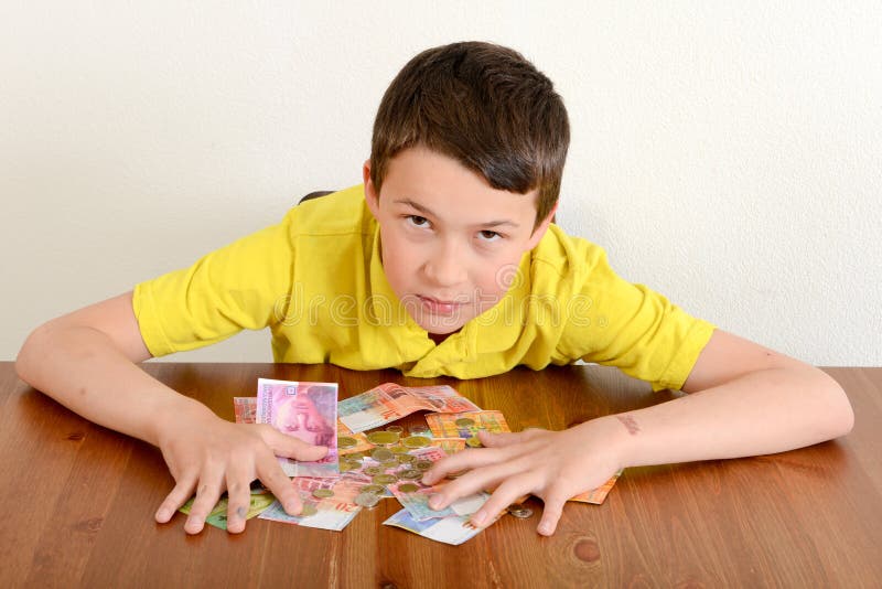Boy Showing Proudly His Money Stock Photo - Image of conceal, euro ...