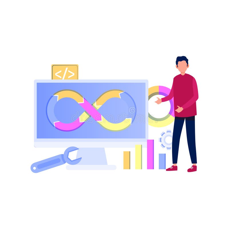 Boy Showing Software Development and it Operations Stock Illustration ...