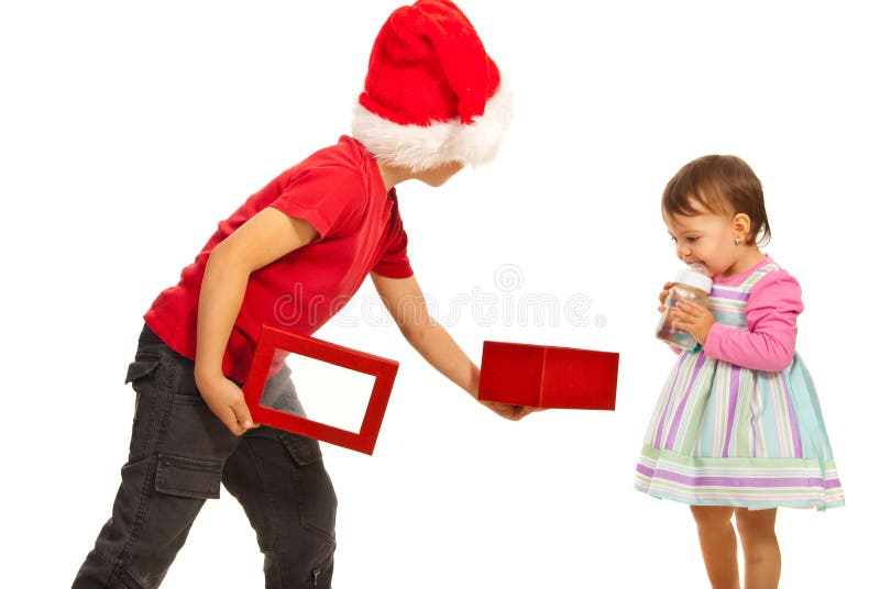 Boy Showing To Girl Open Box Stock Image - Image of amazed, kids: 27599501