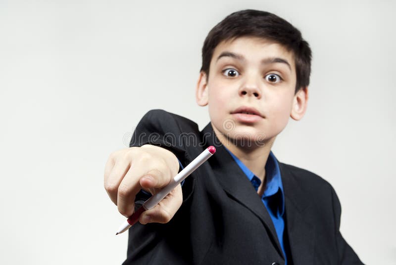 Boy Shows His Hand with a Pen Stock Photo - Image of person, education ...
