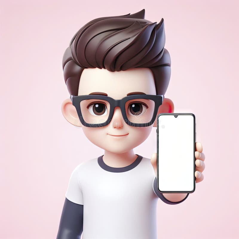 Boy Shows Phone Screen Mockup 3d Character. Ai Generative Stock ...