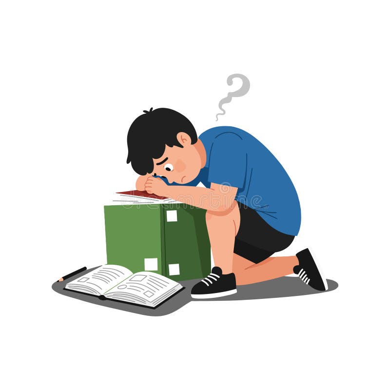 Boy Studying with Frustration in Flat Style Vector Illustration Stock ...
