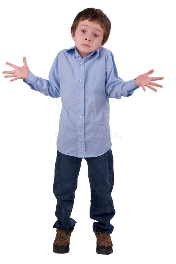 Unsure boy on white stock image. Image of shrugging, expression - 6546049