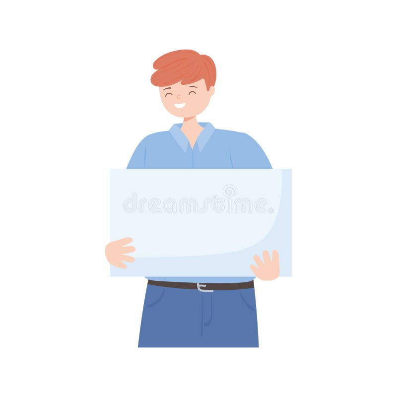Boy with sign stock vector. Illustration of holding - 214752078