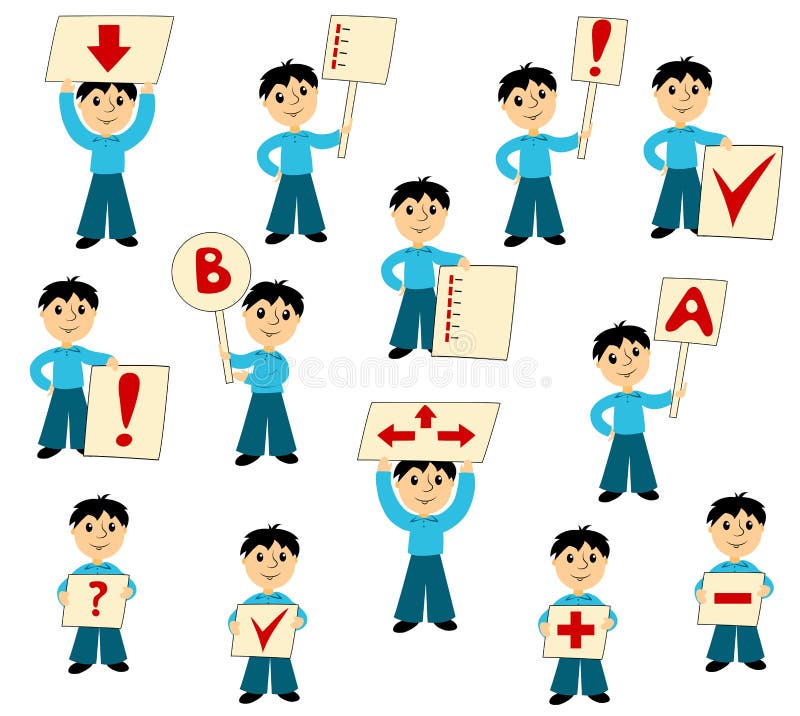 The boy with signs stock vector. Illustration of isolated - 86579711
