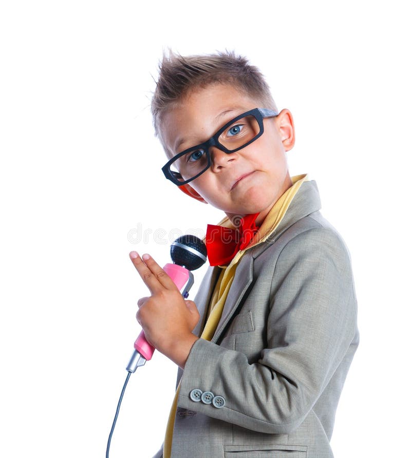 Boy Singing with a Microphone Stock Photo - Image of caucasian, looking ...