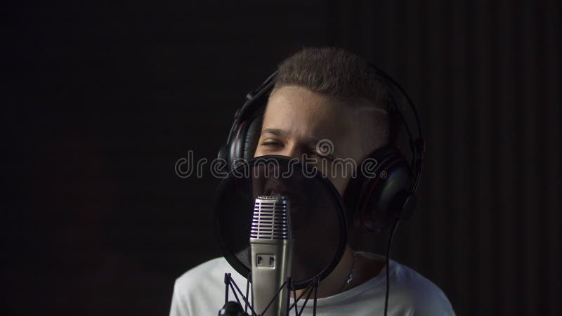 Boy Singing in Studio Microphone Stock Footage - Video of adult ...