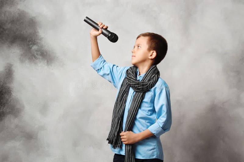 Portrait of a Boy with a Microphone Stock Image - Image of little, male ...
