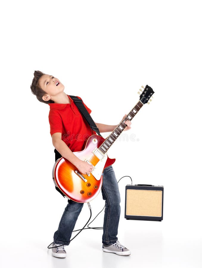 White Boy Sings and Plays on the Electric Guitar Stock Photo - Image of ...