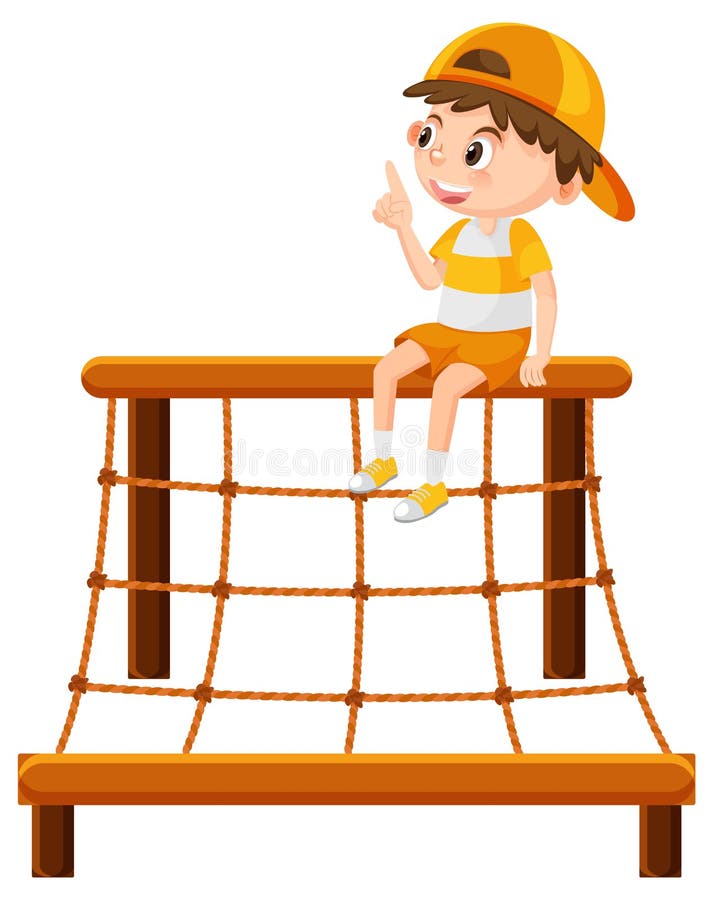 Boy Sitting on Climbing Rope Wall Net Playground Stock Vector ...