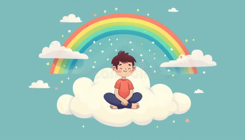 A Boy is Sitting on a Cloud and Smiling by AI Generated Image Stock ...