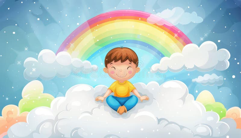 A Boy is Sitting on a Cloud and Smiling by AI Generated Image Stock ...
