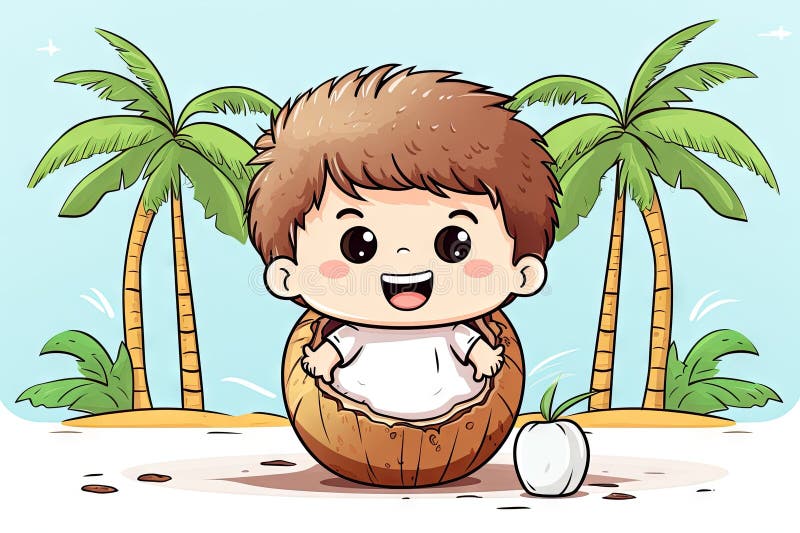 A Boy Sitting Under the Coconut Tree Stock Illustration - Illustration ...